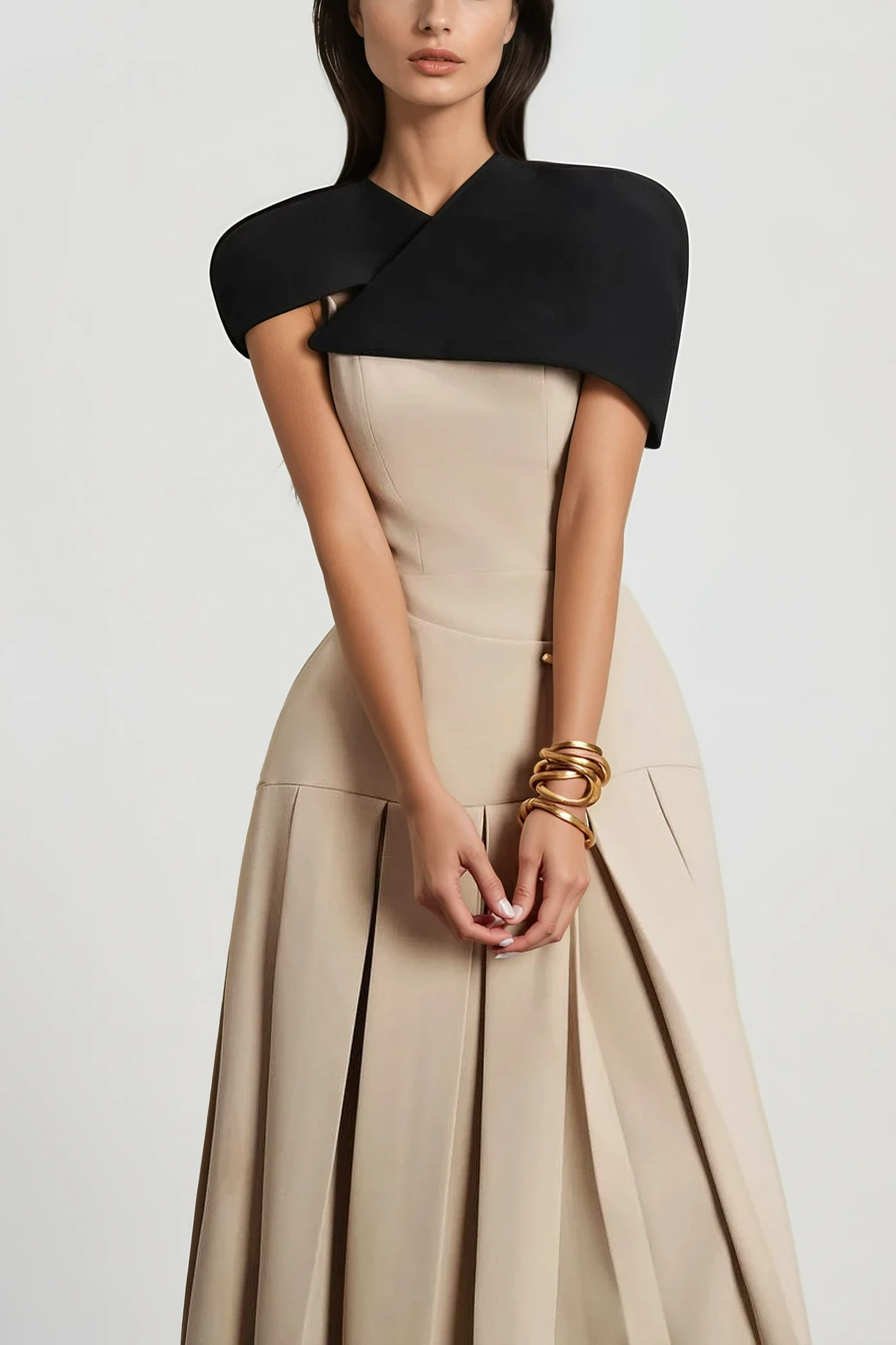 Pasha Cape Asymmetrical Pleated Midi Dress – Maison Celie